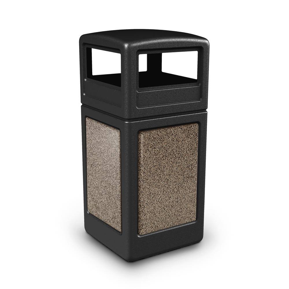 StoneTec 42 Gal. Black with Riverstone Panels, Square Trash Can with ...