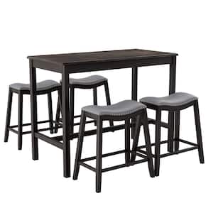 HOMCOM Wood Bar Table Set for 4-Industrial High-Top Table with Bar ...