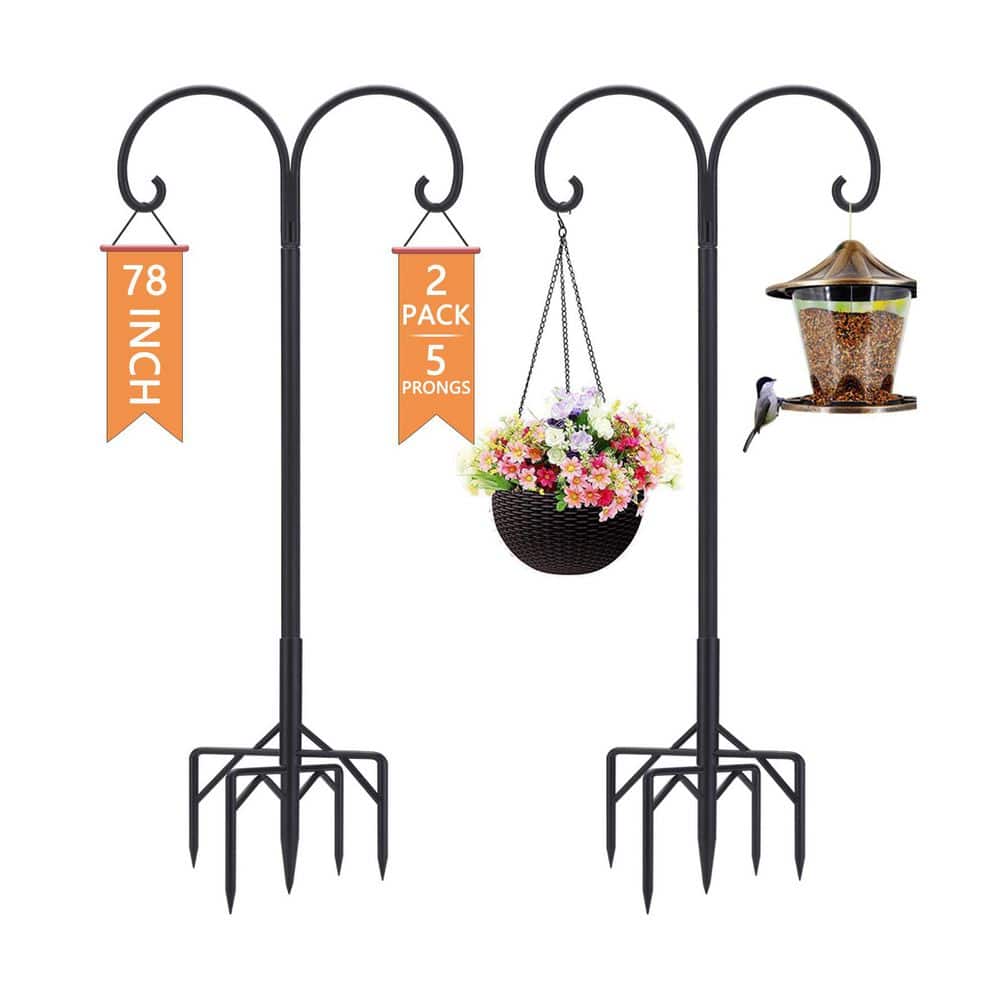 .N/A 78 Inch Heavy Duty Black Adjustable Shepherd Hook with 5-Prong ...