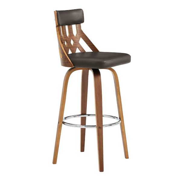 Benjara 30 in. Brown Low Back Wooden Frame Bar Stool with Faux Leather ...