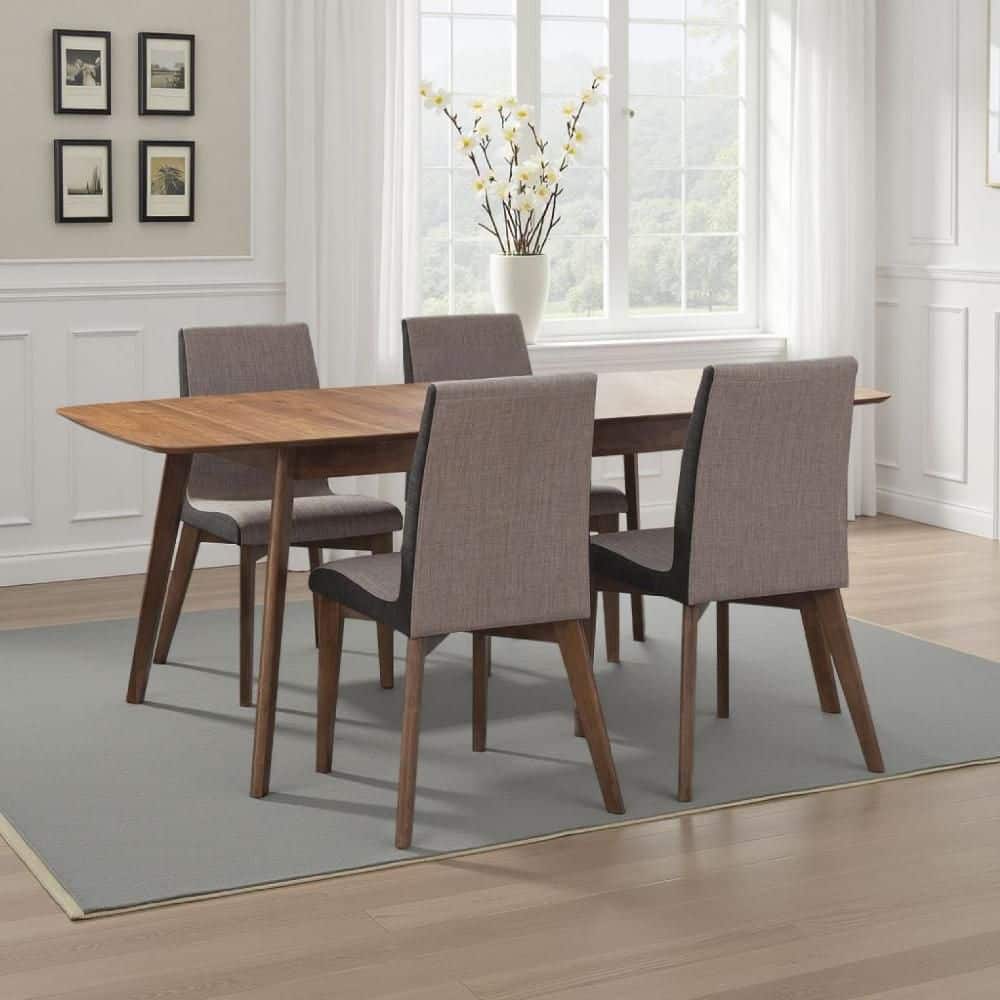 Benjara Bera 5-Piece Rectangle Walnut Brown and Gray Wood Dining Set ...