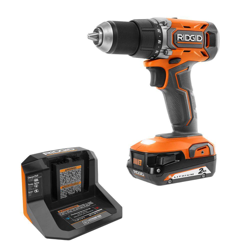 RIDGID 18V Cordless 1/2 in. Drill/Driver Kit with 2.0 Ah Battery and ...