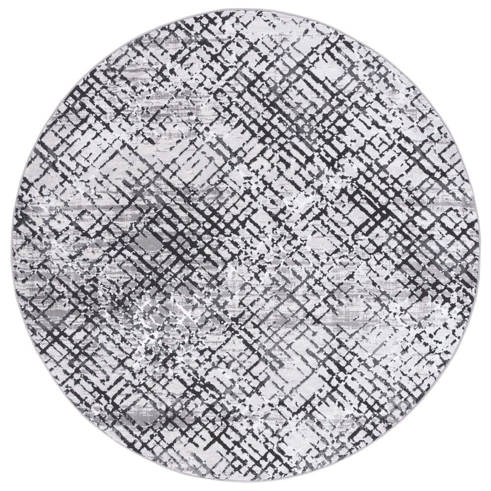 SAFAVIEH Amelia Grey/Charcoal 7 ft. x 7 ft. Distressed Geometric Round ...
