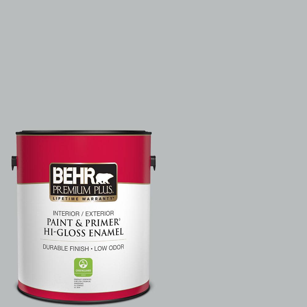 BEHR PREMIUM PLUS 1 gal. #PPU18-05 French Silver Hi-Gloss Enamel ...