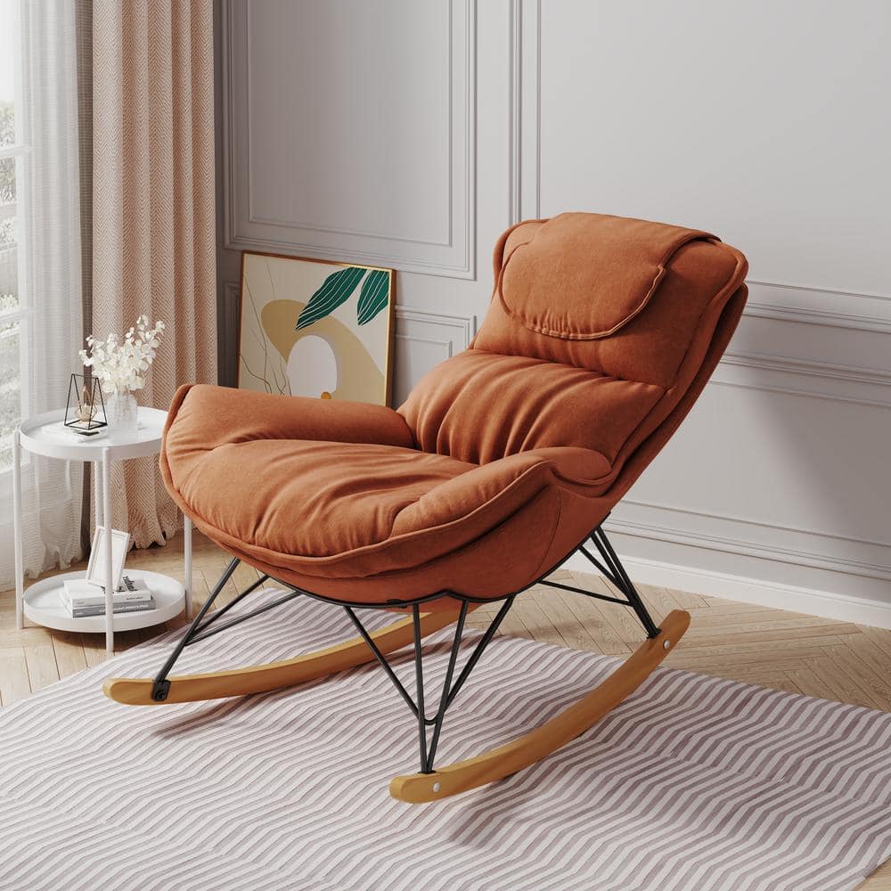 Harper & Bright Designs Brown Velvet Rocking Chair with Double Wing ...
