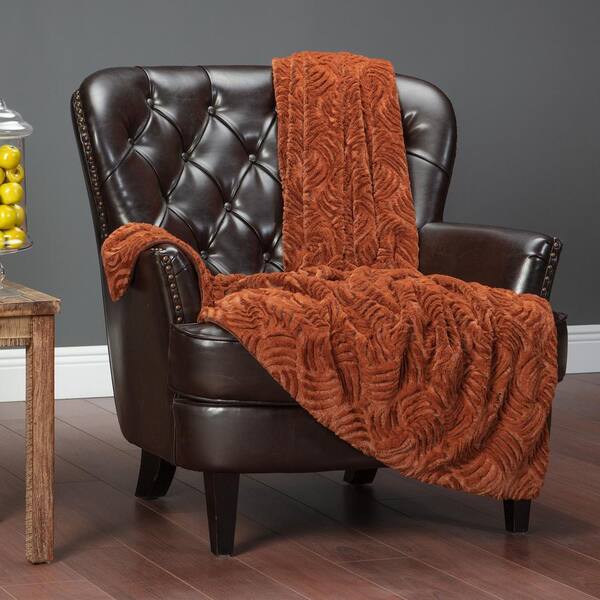 CHANASYA Reversible Soft Textured Umber Rust Faux Fur Velvety Mink ...