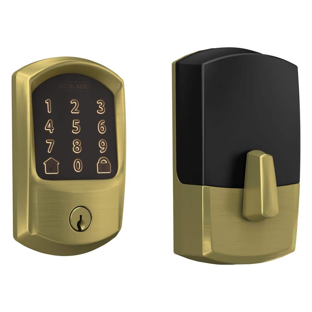 Schlage Greenwich Satin Brass Electronic Encode Smart WiFi Deadbolt ...
