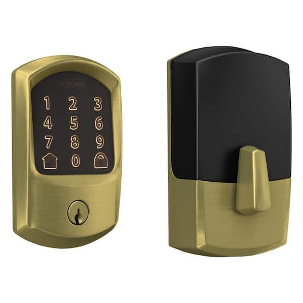 Schlage Greenwich Satin Brass Electronic Encode Smart WiFi Deadbolt ...