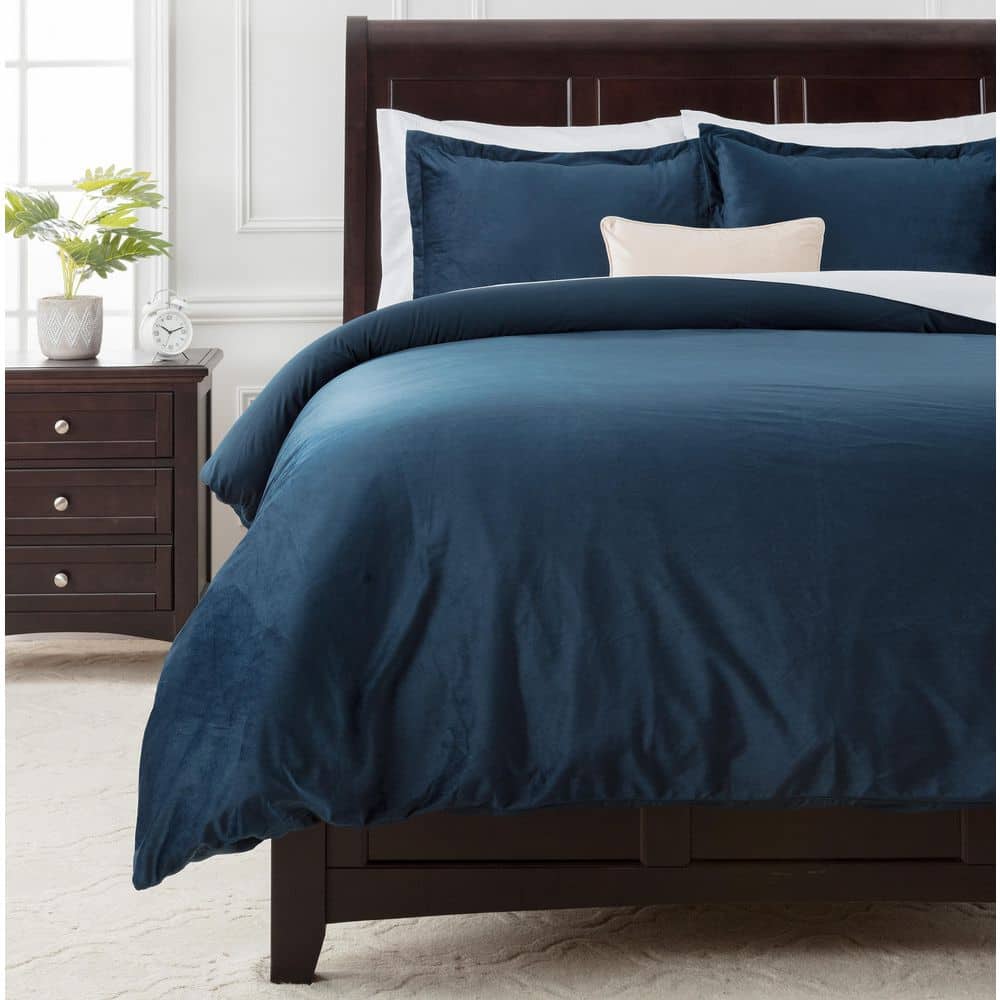 CHANASYA Chanasya Velour Indigo Solid Color Velvet Bedding Reversible ...