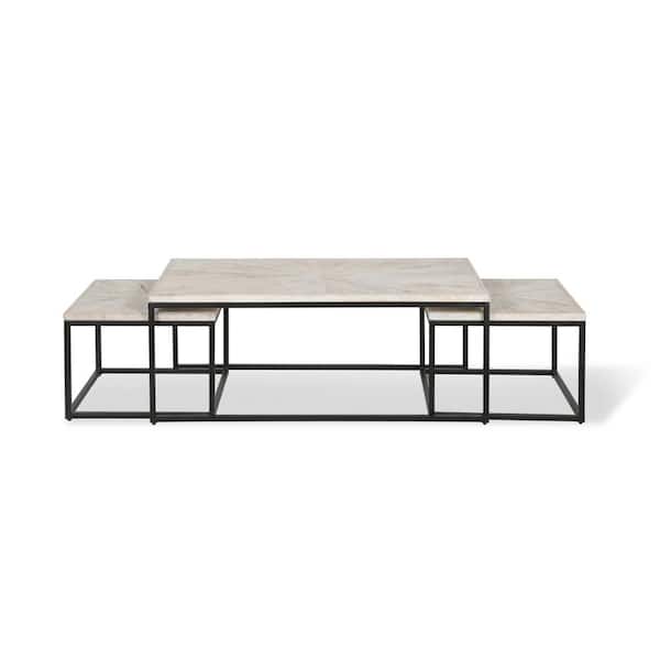 POSH POLLEN Lucy 47 in. Whitewash Rectangle Wood Coffee Table with 2-Nesting Tables 2759-469 ...