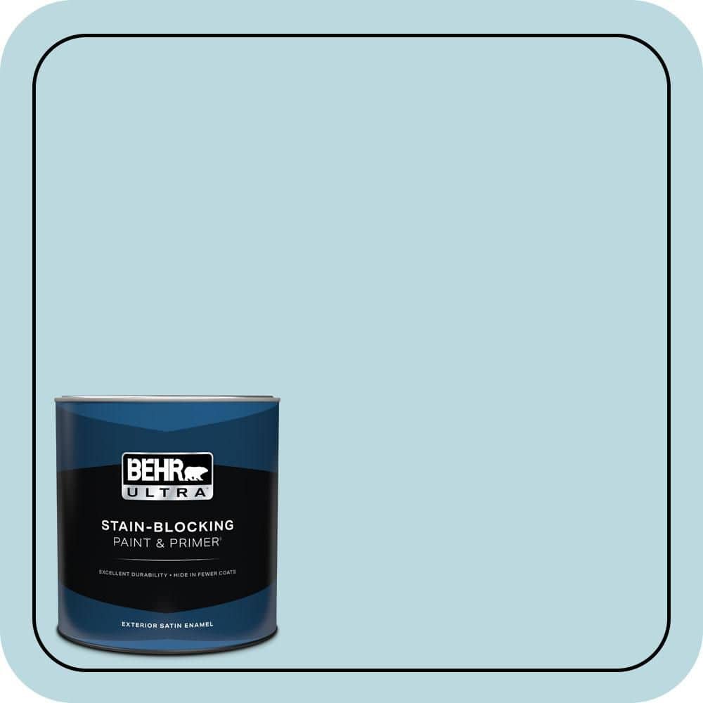 BEHR ULTRA 1 qt. #S460-1 Air Blue Satin Enamel Exterior Paint & Primer ...