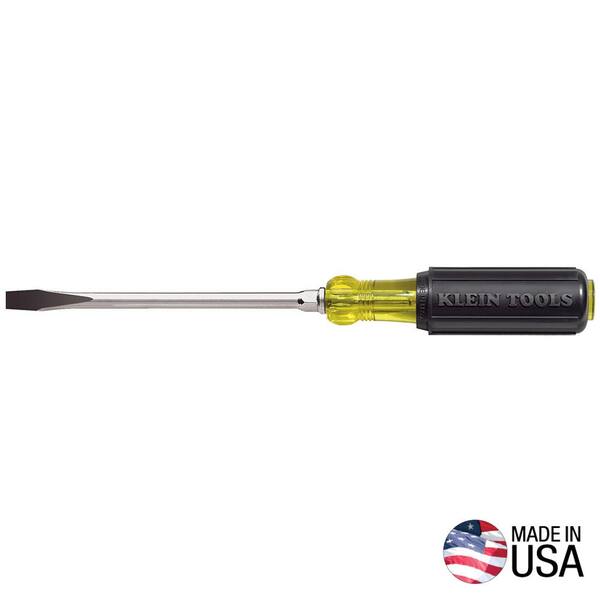 Klein Tools 3/8 in. Keystone-Tip Flat Head Screwdriver with 10 in. Heavy-Duty Round Shank 602-10 ...