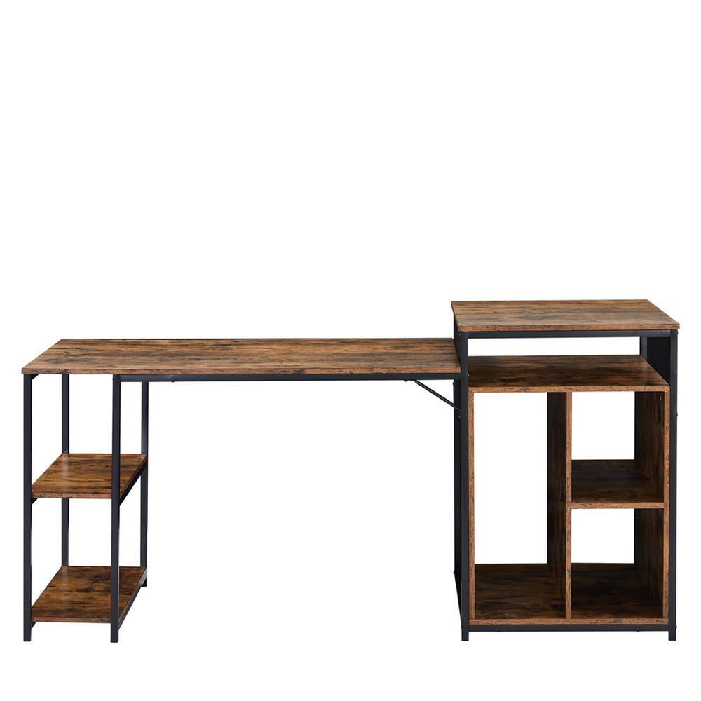 Z-joyee 70.80 in. Brown Wood Computer Desk with Storage Shelf, CPU ...