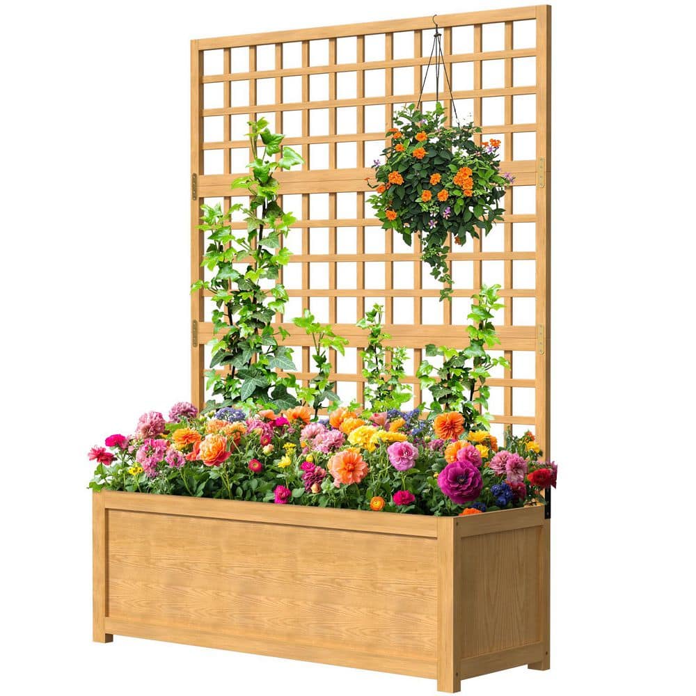 ABORON Screen Raised Garden Bed Wood Vertical Planter Box with Trellis ...