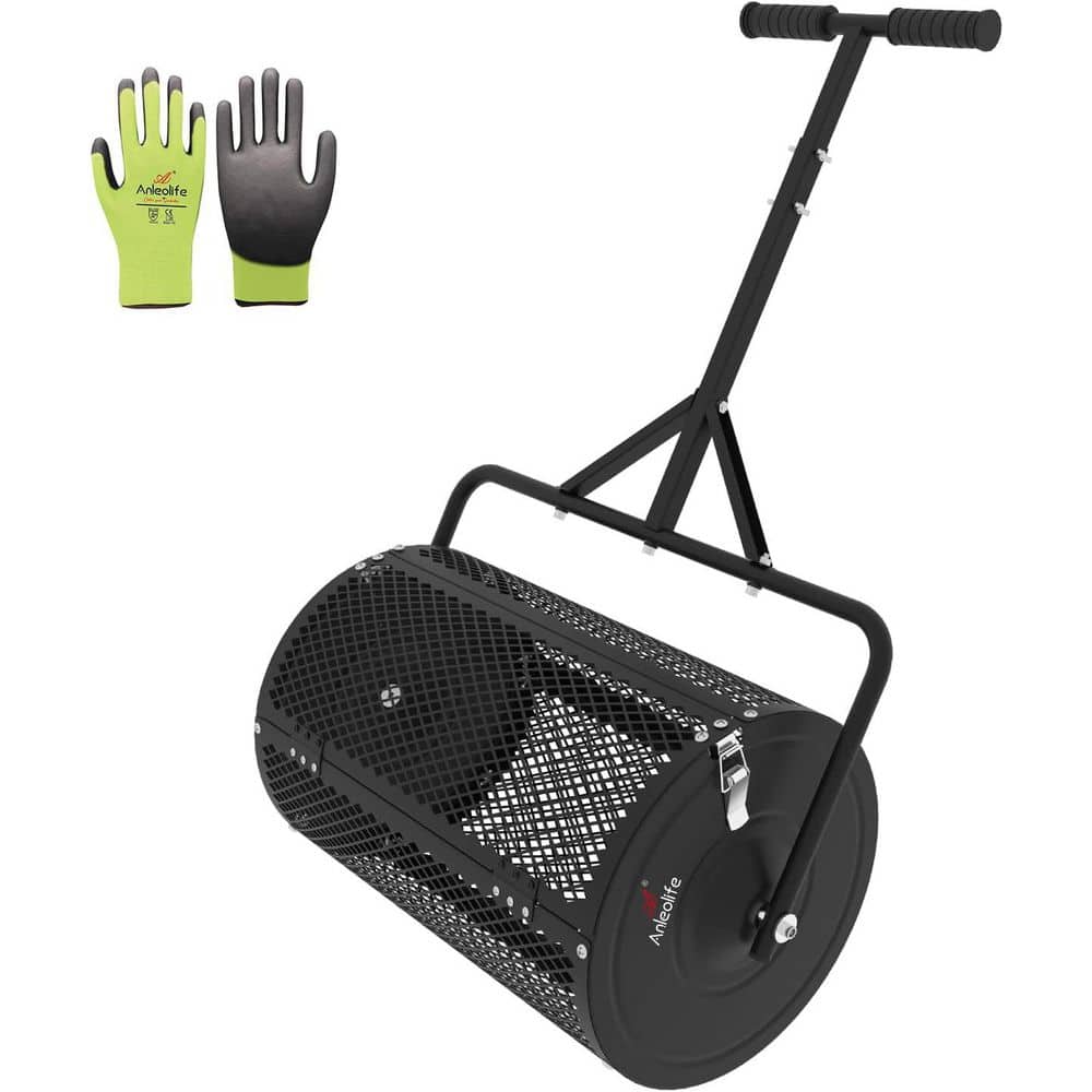 24 in. Compost Spreader, Lawn and Garden Peat Moss Roller with Side ...