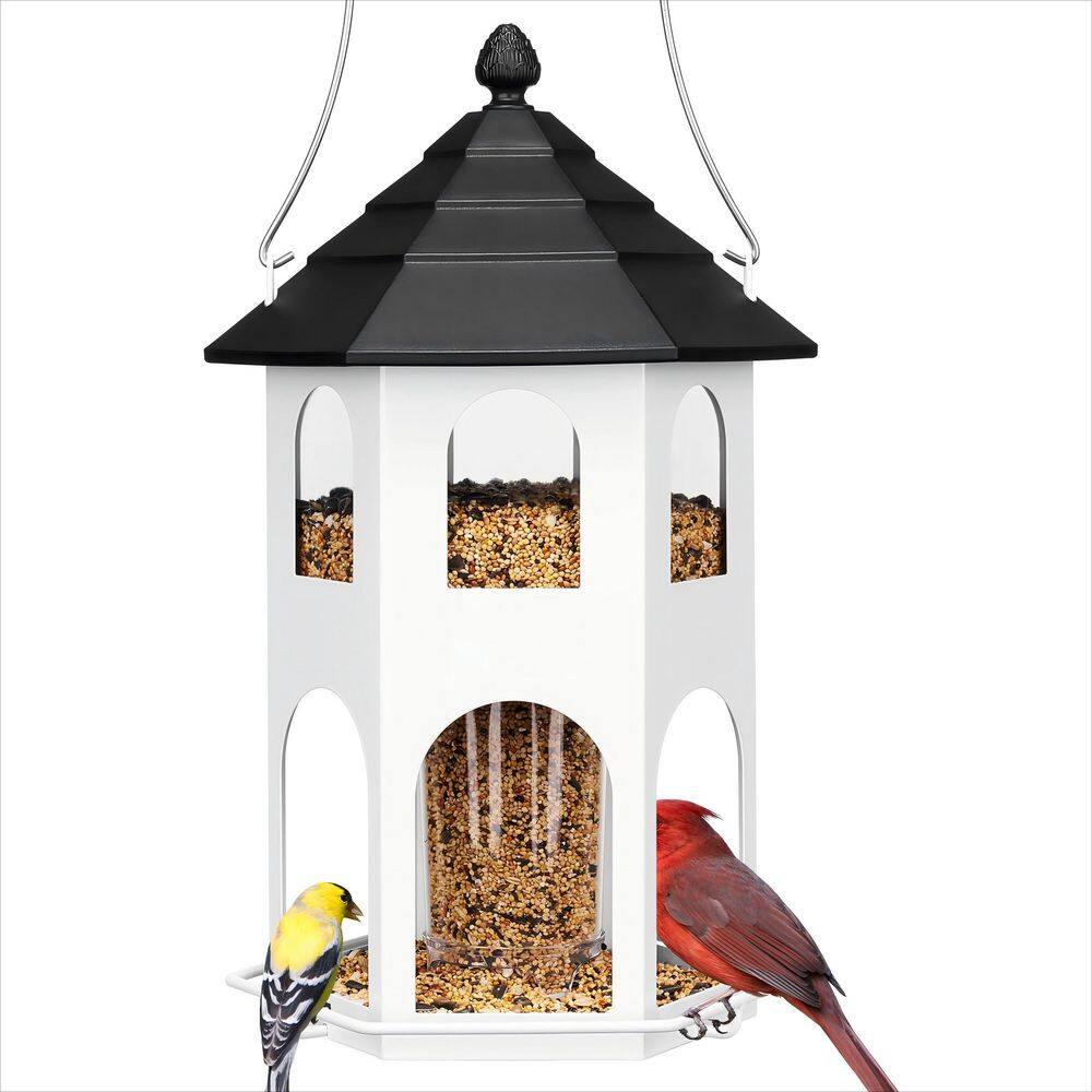 OGETFUUR 14 in. Metal Bird Feeder with Circular Perch for Outdoor ...