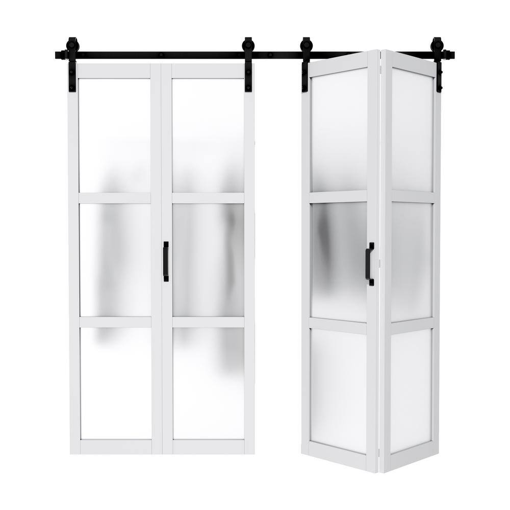 ARK DESIGN 80 in. x 84 in. 3 Lite Tempered Frosted Glass Solid Core ...