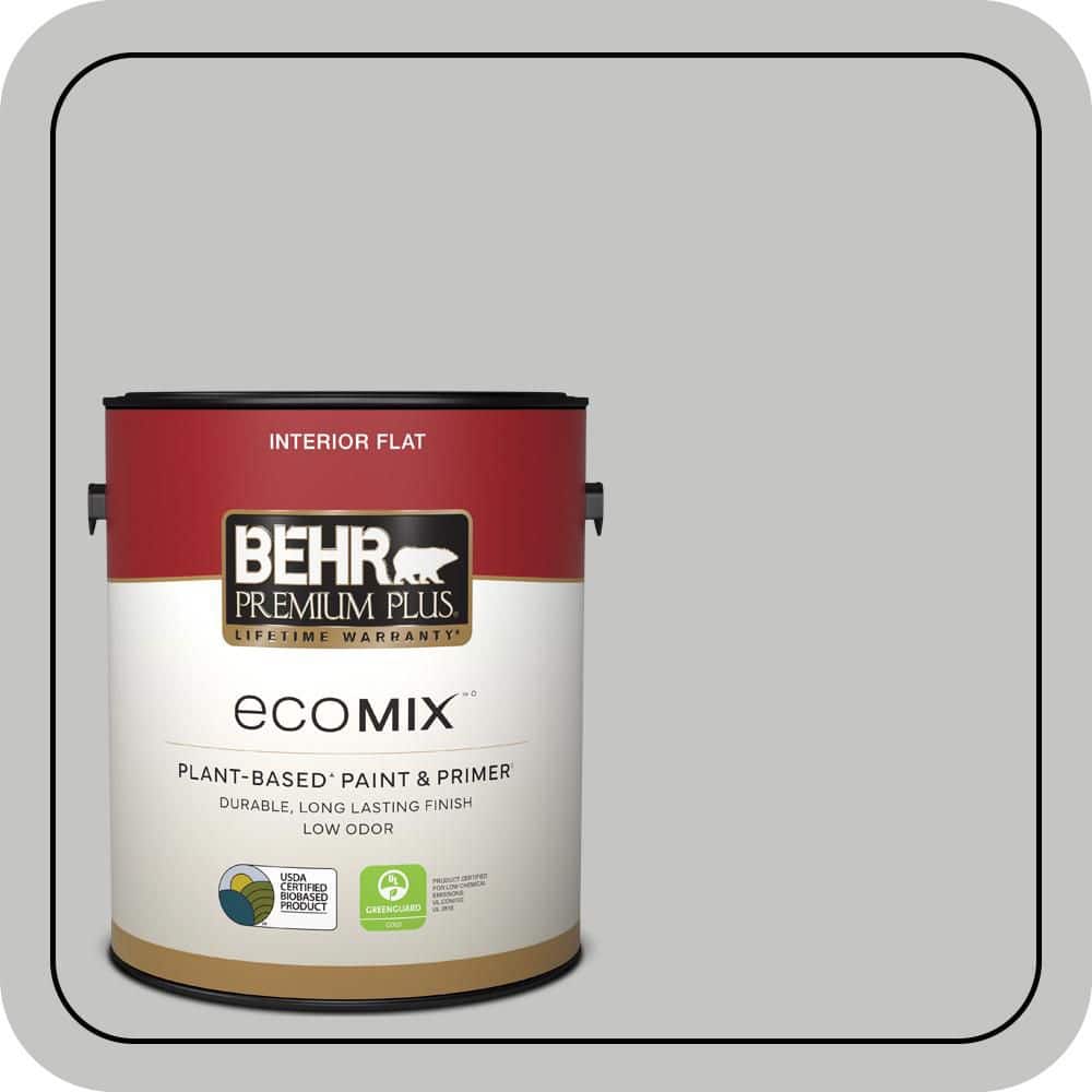 BEHR PREMIUM PLUS 1 gal. #N520-2 Silver Bullet Flat EcoMix Plant-Based ...