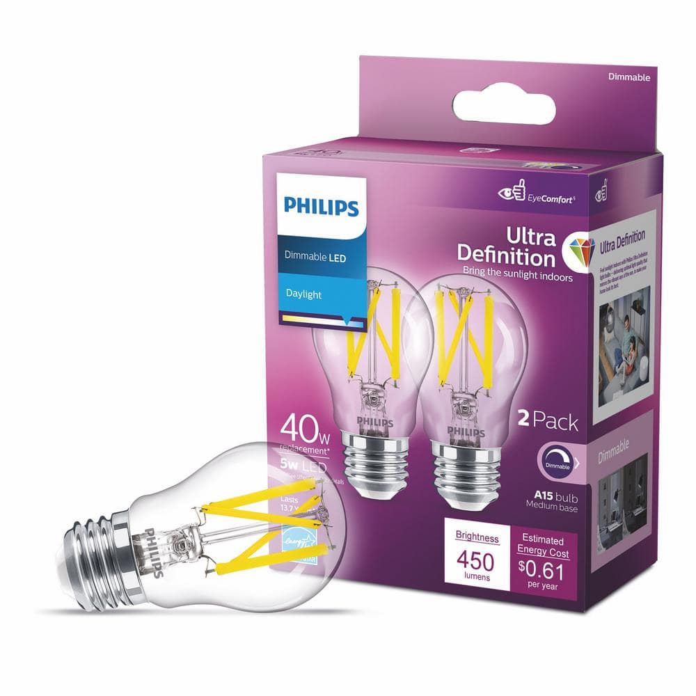 Philips 40-Watt Equivalent A15 Ultra Definition Dimmable Clear E26 LED ...