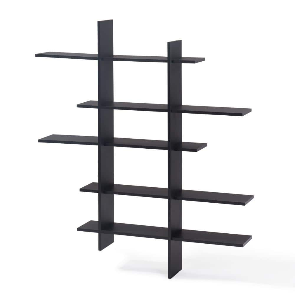 DANYA B 45 in. x 51 in. Black Laminate Five Level Black Asymmetric Floating Wall Shelf XF151204BK The Home Depot