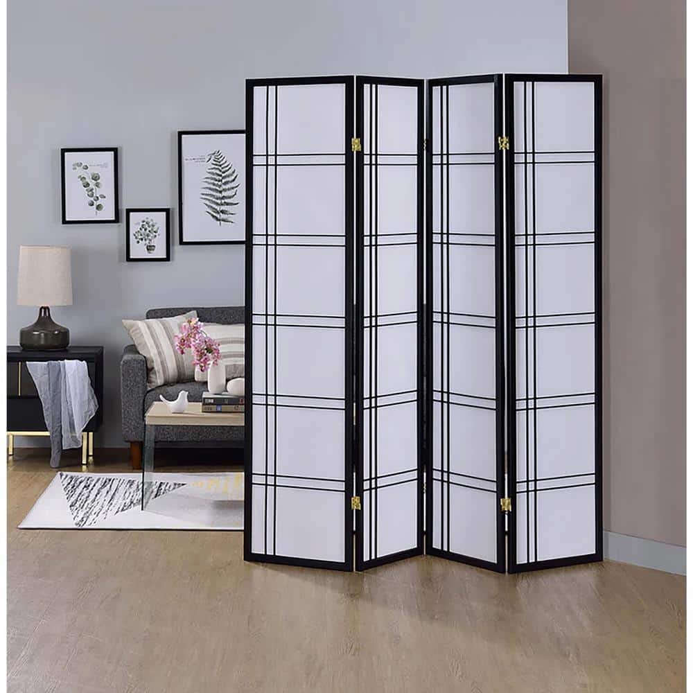 Venetian Worldwide 68 in. Wide Black 4-Panel Square Panel Room Divider ...