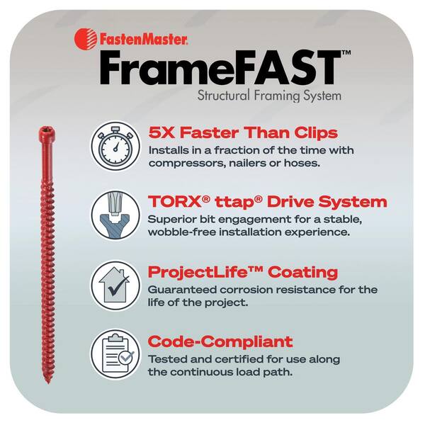 FastenMaster FrameFast 1/4 in. x 6 in. Framing T-Tap Drive Style Round Structural Screw 50 ...