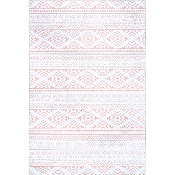 nuLOOM Calia Machine Washable Aztec Bands Pink 8 ft. x 10 ft. Area Rug ...