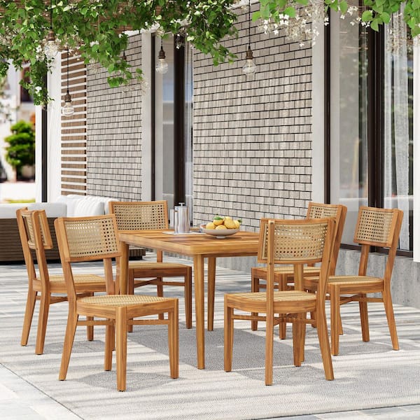 Harper & Bright Designs Teak Color 7-Piece Acacia Wood Outdoor Dining ...