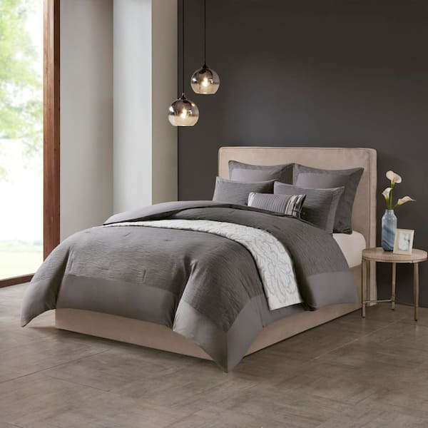 Hanae 3-Piece Grey Cotton Blend King/California King Yarn Dyed ...