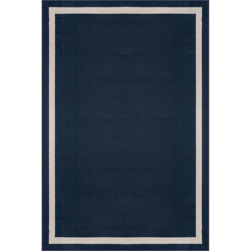 Beverly Rug Aura Navy 6 ft. x 9 ft. Rubber Back Washable Modern ...