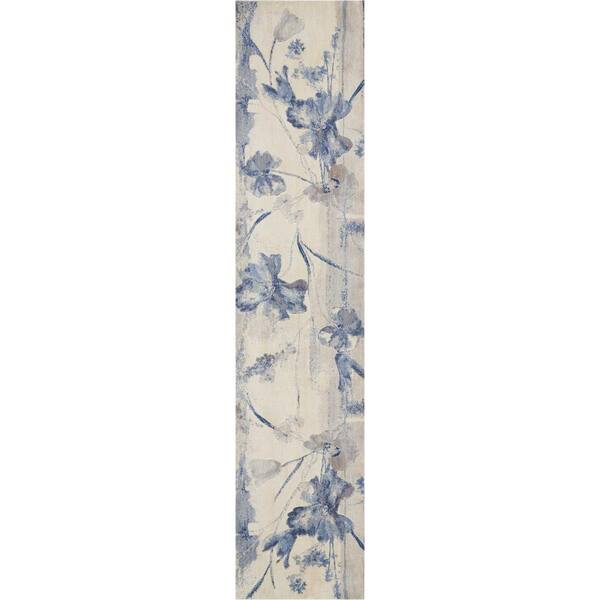Nourison Somerset Ivory/Blue 2 ft. x 10 ft. Floral Contemporary Runner ...