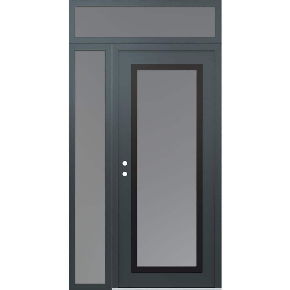 Tessari Doors C1 48 in. x 96 in. Black P Right-Hand/Inswing Frosted ...