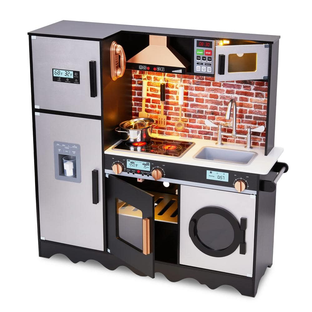 Lil' Jumbl Large Kids Kitchen Set, Wooden Pretend Play Kitchen with ...