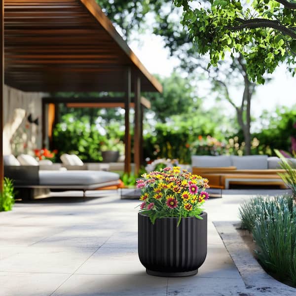 Morrava 14 in. Medium Charcoal Black(Enhanced Core) Concrete Round ...