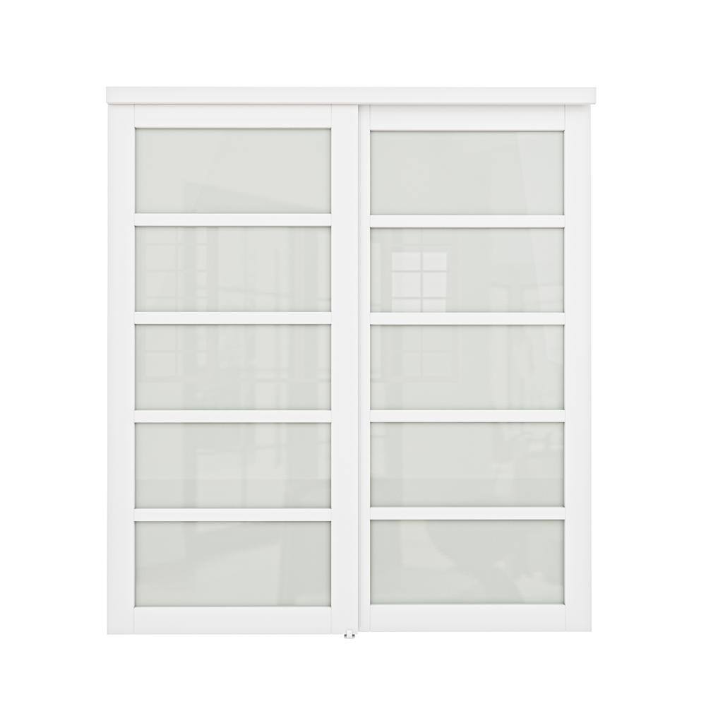 ARK DESIGN 72 in. x 80 in. 5-Lite White Tempered Frosted Glass Closet ...