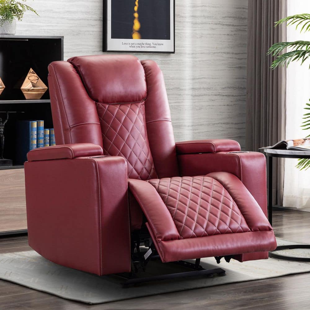 Bestier 35 in. Faux Leather Electric Recliner Chair Sofa with Cup ...