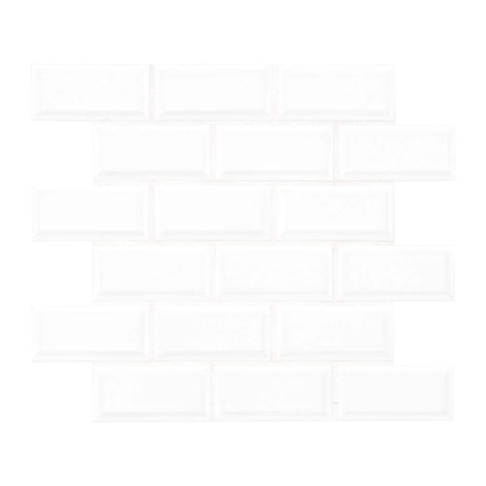 MSI White Beveled Subway 12 in x 12 in. x 0.24 in. Polished Porcelain ...