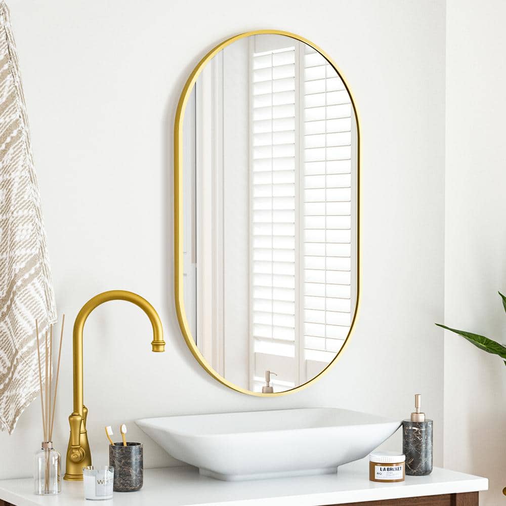 XRAMFY 22 in. W x 38 in. H Oval Gold Classic Aluminum Alloy Framed Wall ...