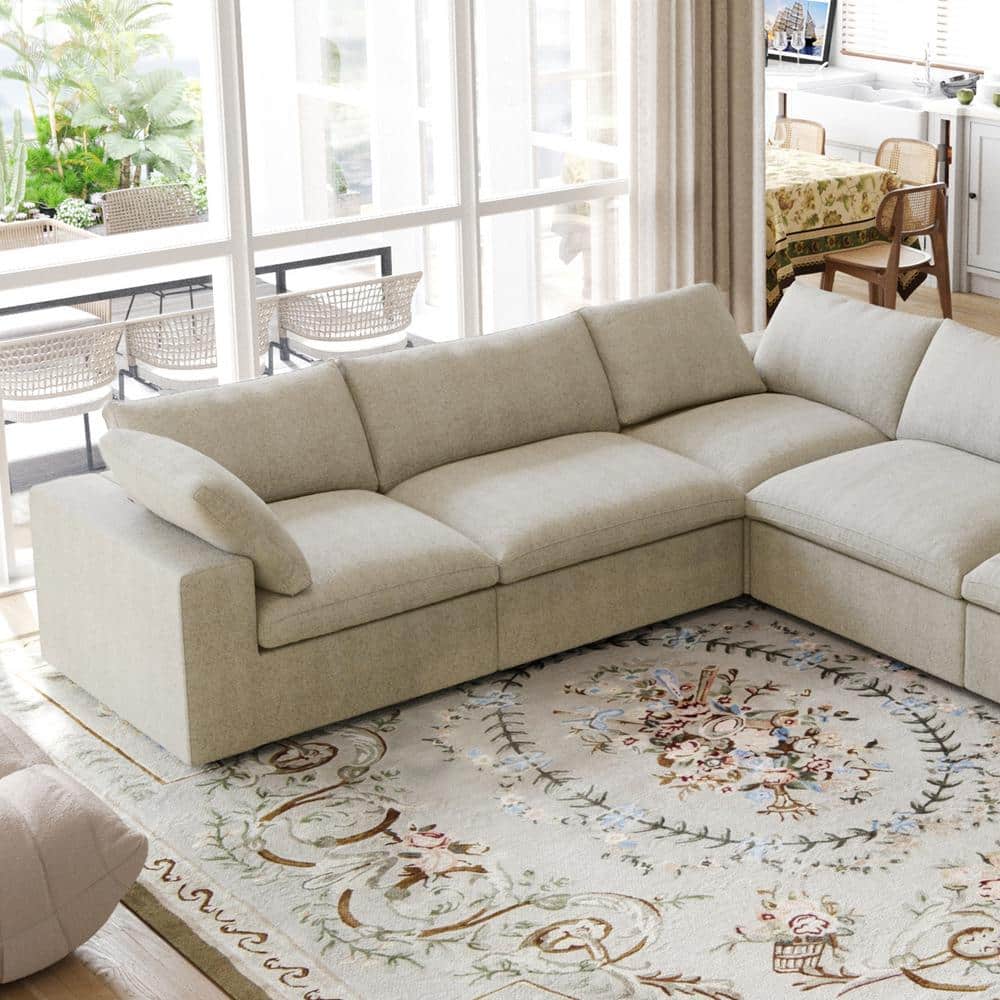 Reviews for Magic Home 118 in. Square Arm 4-Piece Linen L-shaped Sectional Sofa Corner Cloud ...