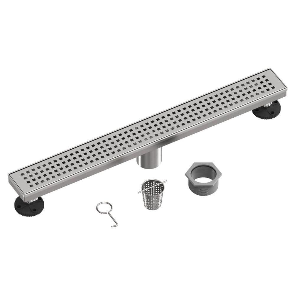 HOMEMYSTIQUE 24 in. Linear Shower Drain, Brick Pattern Grate 304 ...