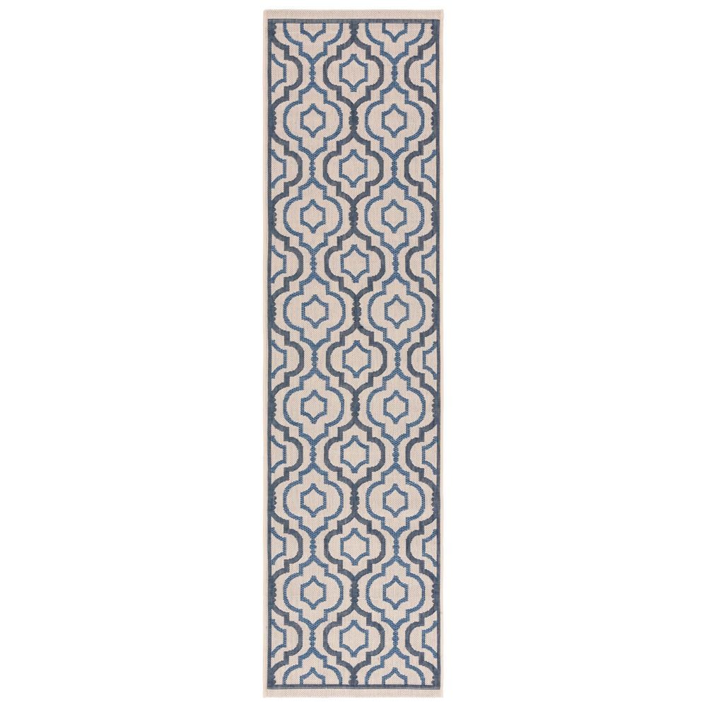 SAFAVIEH Courtyard Beige/Navy 2 ft. x 12 ft. Floral Trellis Indoor ...