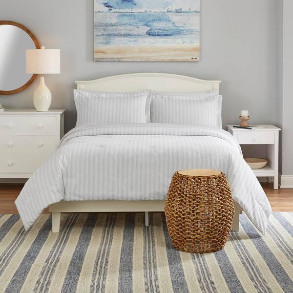 StyleWell Maxine 3-Piece Shadow Gray and White Printed Stripe Cotton ...