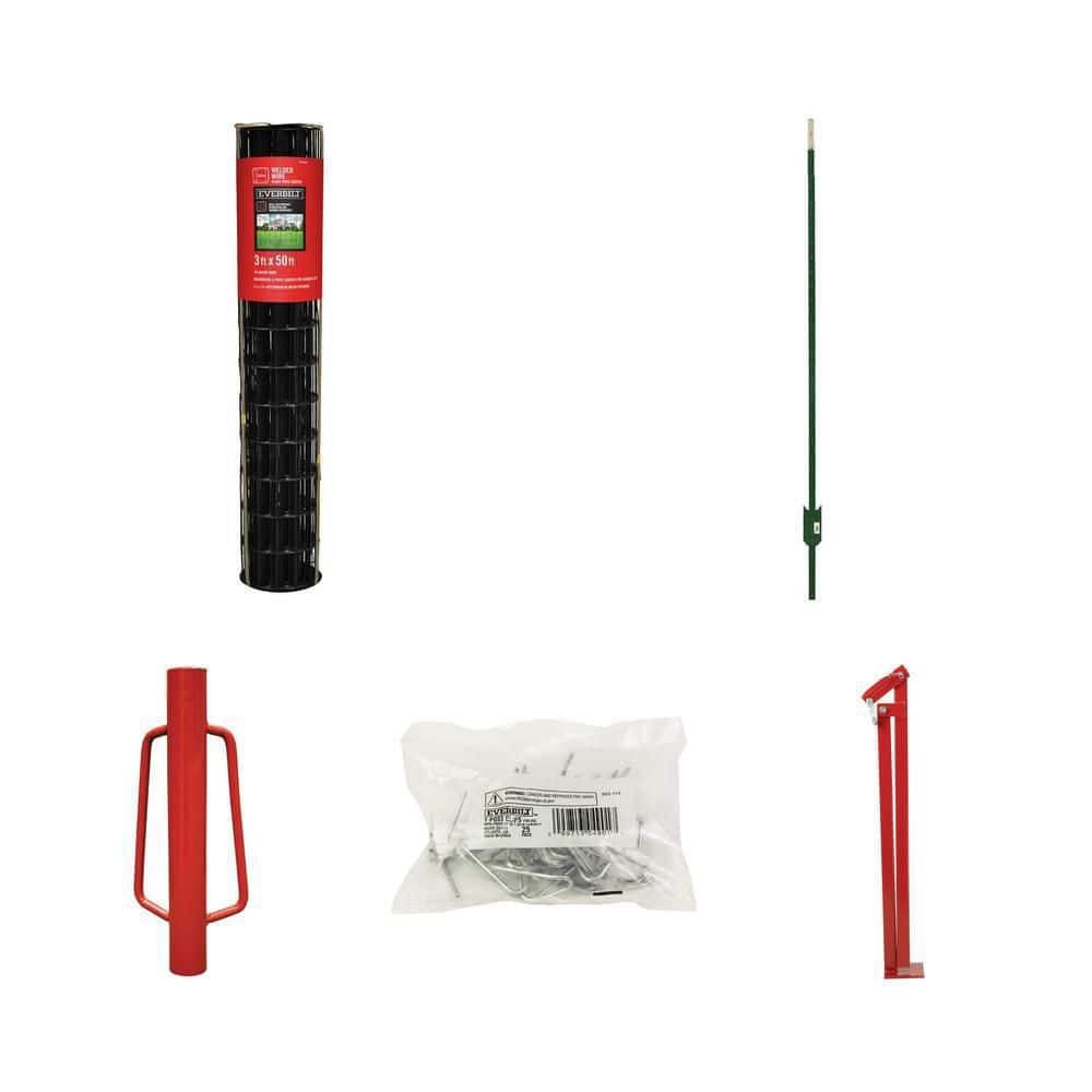 3 ft. x 50 ft. Welded Wire, 5 ft. Green Steel T-Post, Post Driver ...
