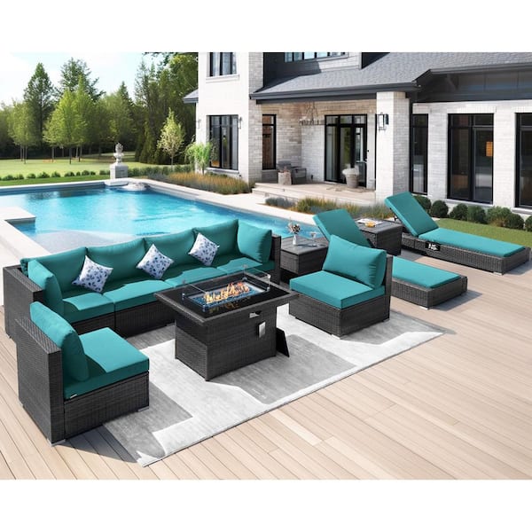 11-Pieces Wicker Outdoor Sectional Patio Furniture Conversation Set ...