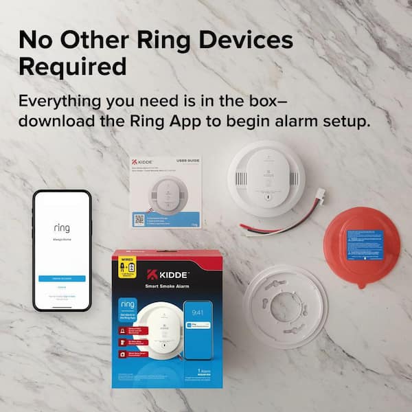 Kidde Hardwired Ring App Enabled Smart Smoke Detector with AA Backup Battery, Voice Alerts ...