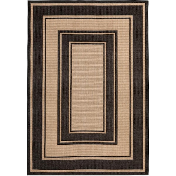 Hampton Bay Black and Brown Border 6 ft. x 9 ft. Indoor/Outdoor Area ...