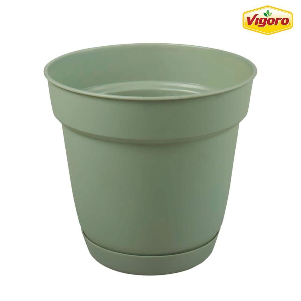 Vigoro 6 in. Bea Small Sage Green Resin Planter (6 in. D x 5.3 in. H ...