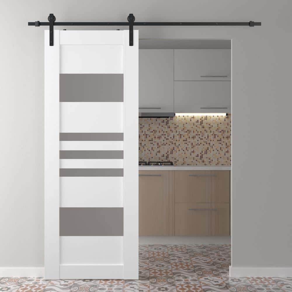 Belldinni Leti 24 in. x 95.25 in. 5 Lite Frosted Glass Bianco Noble Composite Core Wood Sliding ...