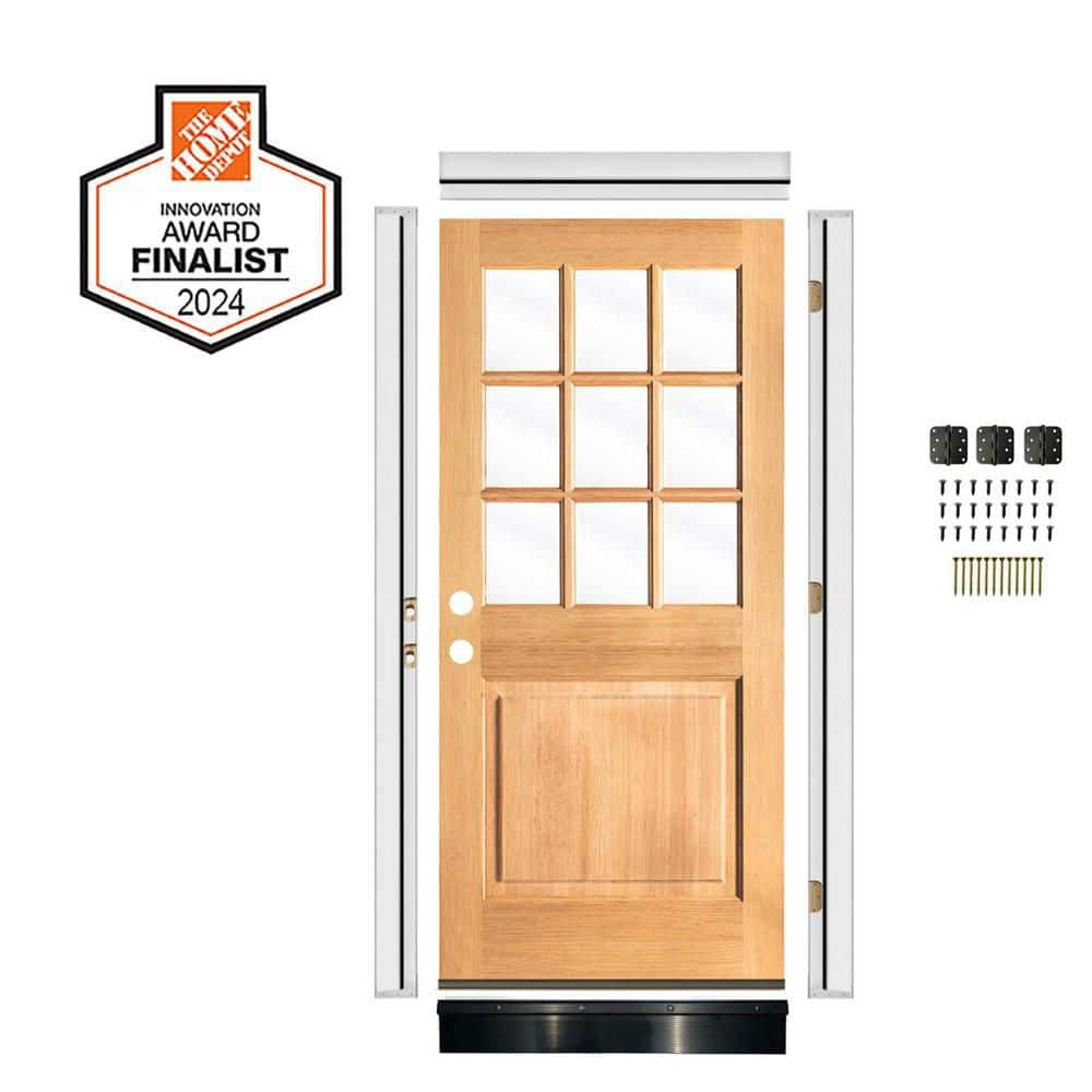 Krosswood Doors DIY 36 in. x 80 in. Hemlock Right-Hand 9-Lite Clear Glass Clear Stain Wood Front ...