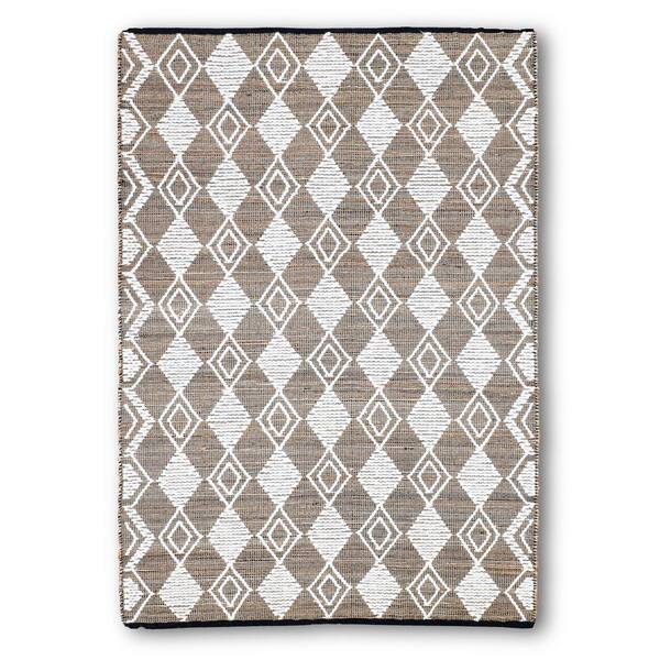 Hand Woven White & Brown Moroccan Geometric Jute Wool Rug by Tufty Home ...